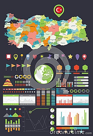Turkey Map And Infographics Design Elements Vector Illustration ...