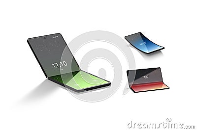 Turned On Flexible Clamshell Phone Display Mockup, Different Views ...