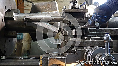 Turning Lathe in Action. Old Turning Lathe Machine in Turning Workshop ...