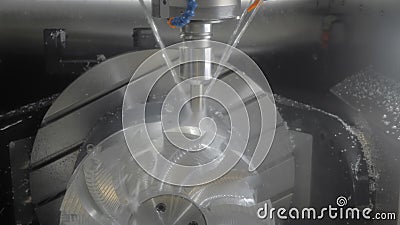 Turning Milling Machine with Cooling System Cutting Metal Workpiece at ...