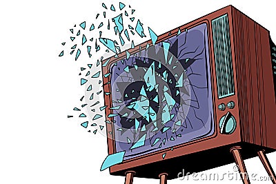 TV Explodes, Broken Screen Cartoon Vector | CartoonDealer.com #102258875