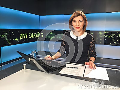 TV Reporter at the News Desk Stock Photo - Image of breaking, live ...