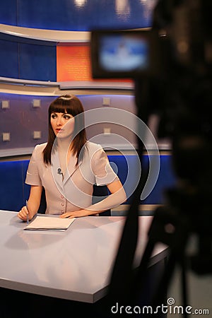 TV Reporter at the News Desk Stock Photo - Image of breaking, live ...