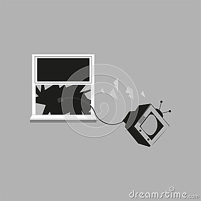 TV Set Thrown From Window Vector Illustration On A Grey Background ...