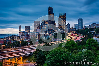 Twilight View Of The Seattle Skyline From The Jose Rizal Bridge, In ...