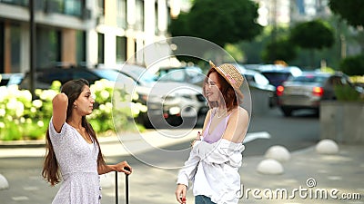 Two Beautiful Women Talking and Standing Outdoors Stock Video - Video ...