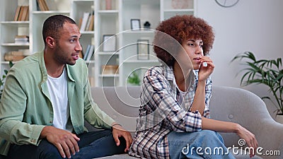 Two Biracial Lovers Clarifying Relationships while Sitting on Couch ...