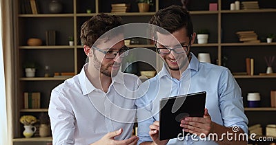 Two Brothers Twins Talking Using Digital Tablet Stock Video - Video of ...