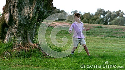 Two Children Running Around a Tree Playing Chasing Stock Video - Video ...