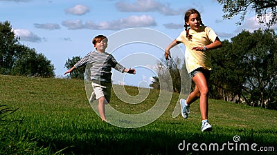 Two Children Running In Park Stock Video - Video of environment, female ...