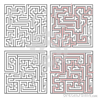 Two Different Mazes Of Medium Complexity On White With Solutions Stock ...