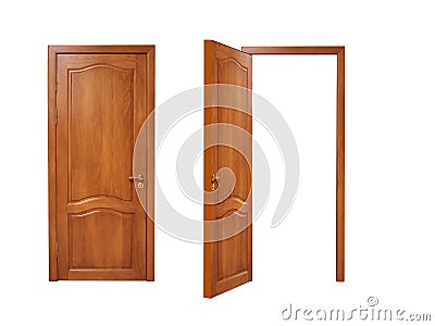 Two Doors, Open And Closed On A White Background Royalty-Free Stock ...