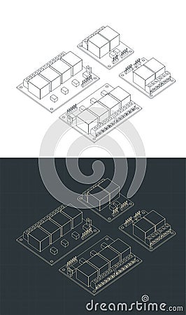 Two And Four Channel Relays Isometric Blueprints Vector Illustration ...