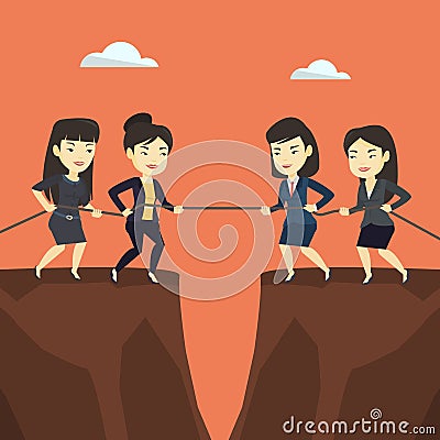 Two Groups Of Business People Pulling Rope. Vector Illustration ...