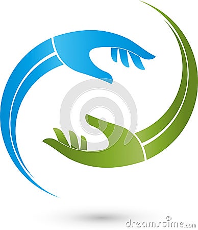 Two Hands In Green And Blue, Hands And Helper Logo Vector Illustration ...
