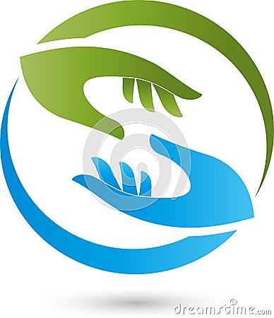 Two Hands In Green And Blue, Hands And Helper Logo Cartoon Vector ...