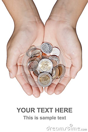 Two Hands Holding Coins Royalty Free Stock Images - Image: 23950639