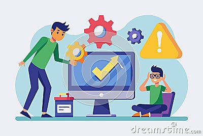 Two Individuals Are Focused On A Computer Screen, Identifying And ...