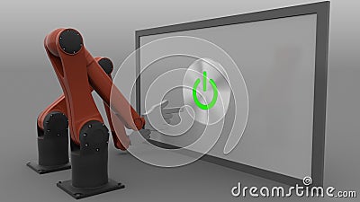Two Industrial Robot Arms Scrolling Screen and Pushing Power Buttons ...