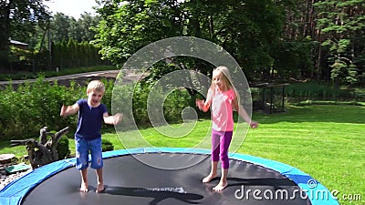 Two Kids Jumping on Trampoline Stock Footage - Video of play, jumping ...