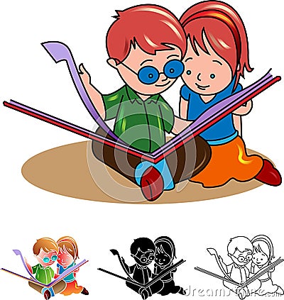 Two Kids Reading A Book Vector Illustration | CartoonDealer.com #83811092