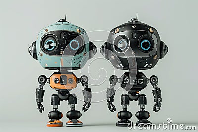 Two Mechanical Robots Stand Together, Possibly In A Manufacturing ...