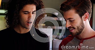 Two Men Interacting with Each Other while Using Digital Tablet Stock ...