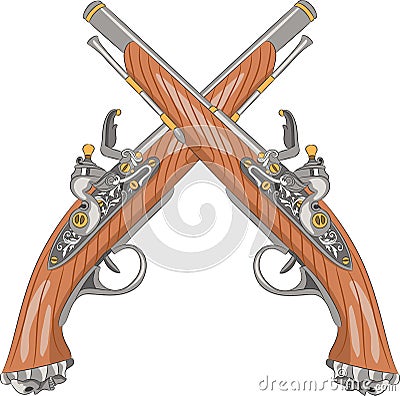 Two Old Flintlock Pistols. Cartoon Vector | CartoonDealer.com #196903189