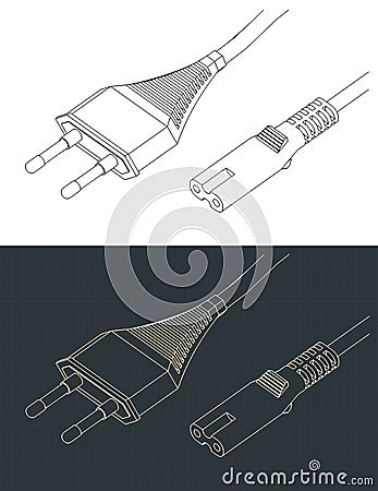 Two Prong Power Cord Isometric Drawings Cartoon Vector | CartoonDealer ...
