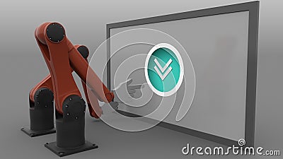 Two Robot Arms Scrolling Screen and Clicking Download Button. User ...