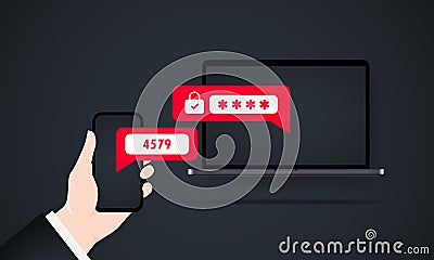 Two Step Authentication Vector Illustration. Smartphone And Computer Safety Login Or Signin. Two ...