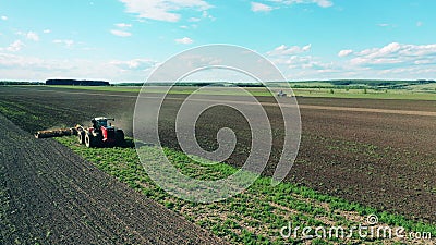 Two Tractors Plow Big Field on a Farm. Stock Video - Video of ...