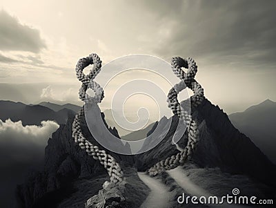 Two Twisted Paths Merging Together To Ascend A Mountain Of Achievement ...
