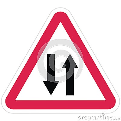 Two Way Road Sign. An Image Of A Bidirectional Triangle Sign With A Red ...