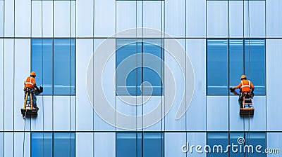 Two Window Washers Cleaning A Modern Building Facade Royalty-Free Stock ...