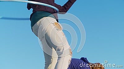 Two Women Friends with Hula Hoops at the Beach Stock Video - Video of ...