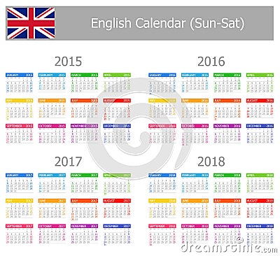 2015-2018 Type-1 English Calendar Sun-Sat Royalty Free Stock Photos ...