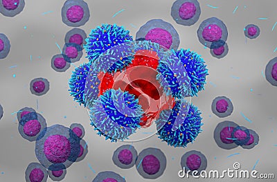 3d Illustration Six CAR T-cells Destroy Cancer Cell Royalty-Free Stock ...