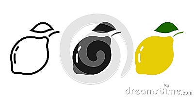 3 Types Of Fruit Icons. Limon. Outline, Silhouette, And Color Option ...