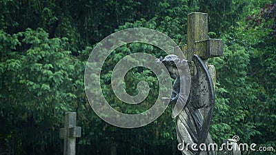 Typical Cemetery in the Rain Stock Footage - Video of monument, statue ...