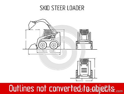 Typical Skid Steer Loader Overall Dimensions Outline Blueprint Template ...