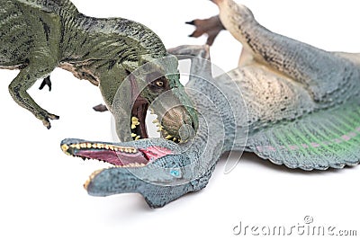 Tyrannosaurus Biting Spinosaurus On White Royalty-Free Stock Photo ...