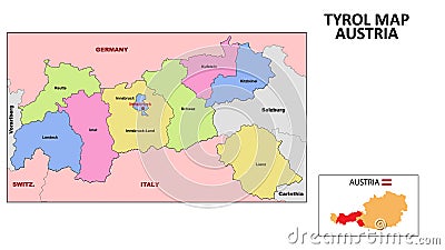 Tyrol Map. State And District Map Of Tyrol. Political Map Of Tyrol With ...