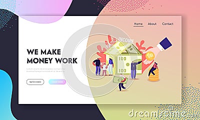 Ubi, Universal Basic Income Landing Page Template. Tiny Characters Around Of Huge House Made Of ...