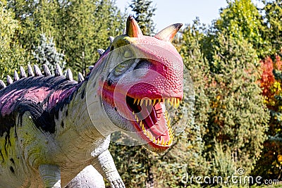 Ukraine, Khmelnitsky, October 2021. Dinosaur, Carnotaurus Close Up With ...
