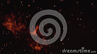 Ultra Slow Motion Shot of Fire Flames and Glowing Ashes on Black ...