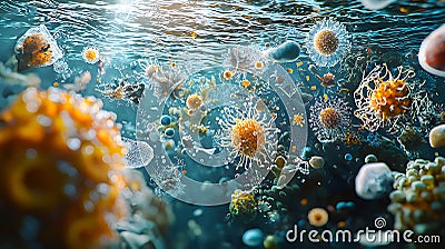 Underwater Scene With Microplastics And Microorganisms Floating In ...