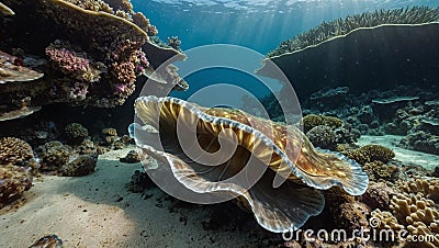 Underwater Serenity Sunlight Rays Illuminate Giant Clam On Seabed ...