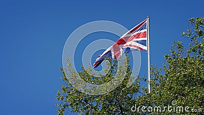 Union Jack Flag Above Trees In The Wind Stock Video - Video of symbol ...