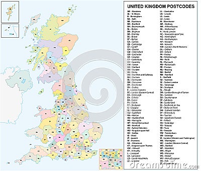 United Kingdom Postcodes Or Postal Codes Vector Map | CartoonDealer.com ...